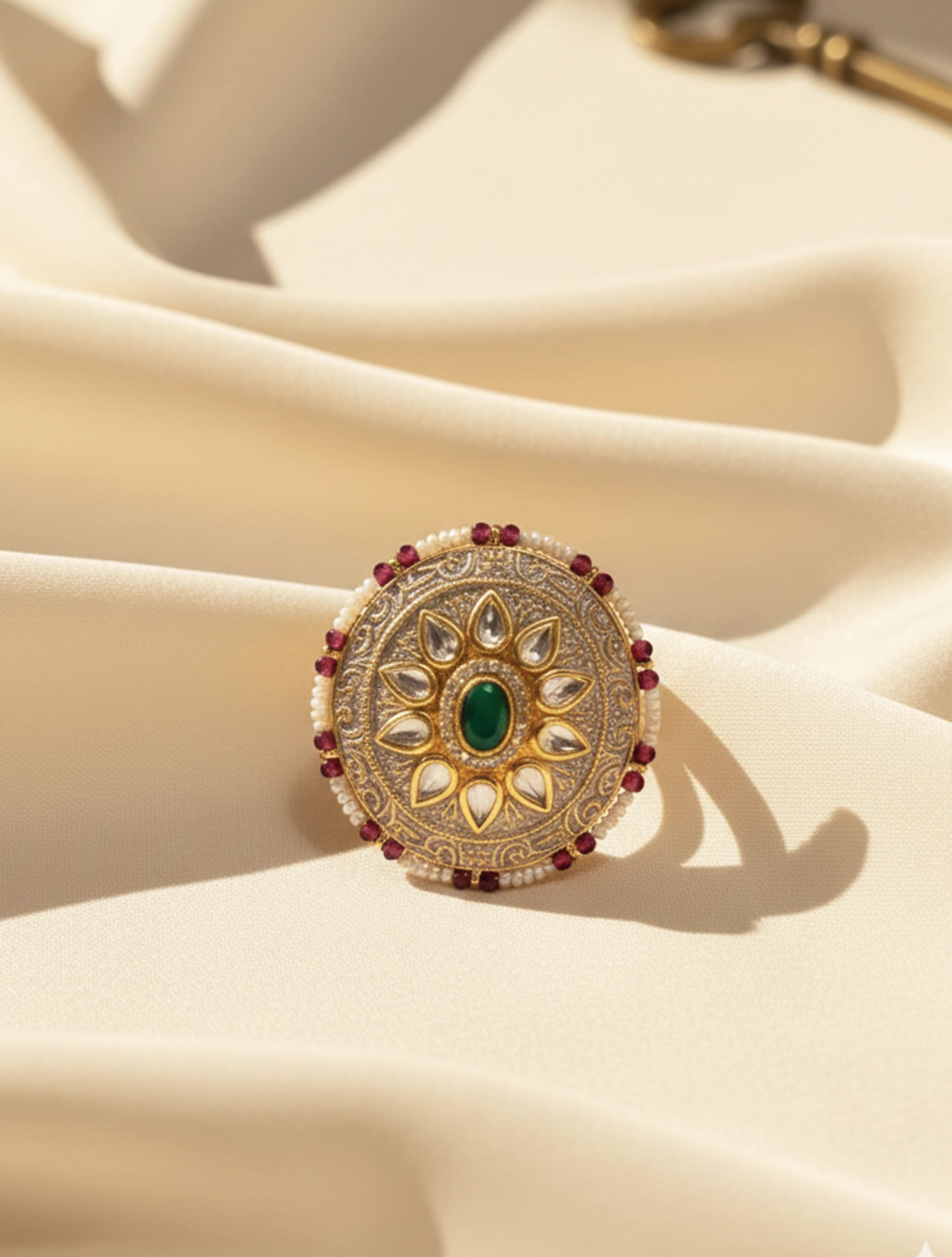 trueBrowns Circular Green Stone Ring