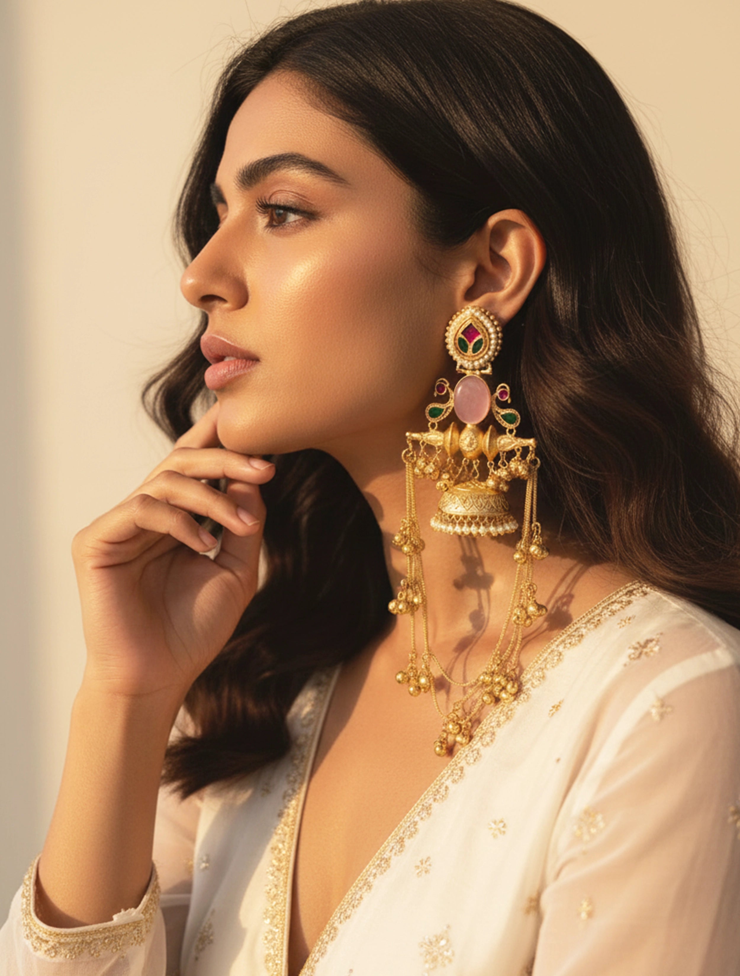 trueBrowns Kashmiri Pink Jhumka Drop Earrings
