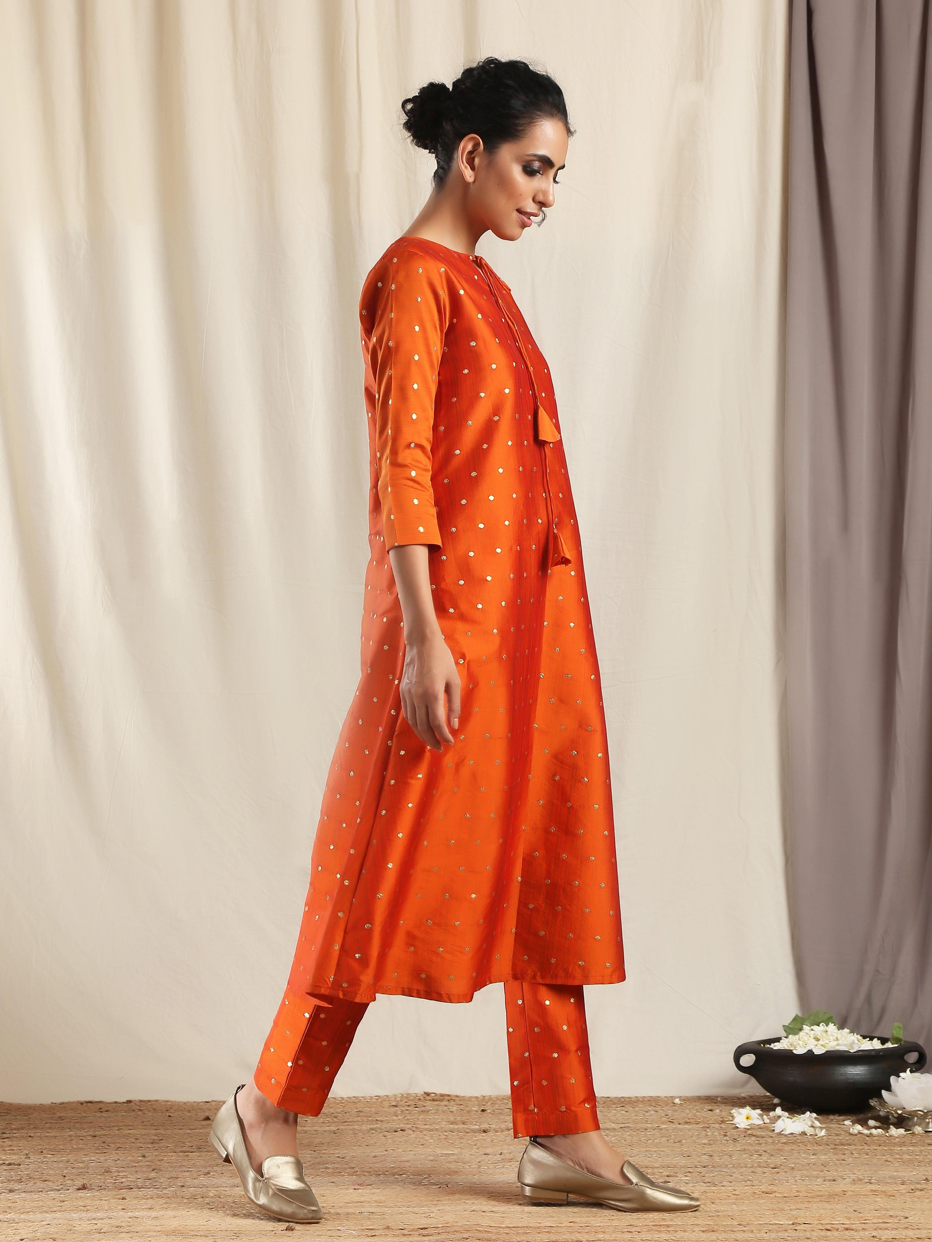 Orange Silk Kurta Pant Set – trueBrowns